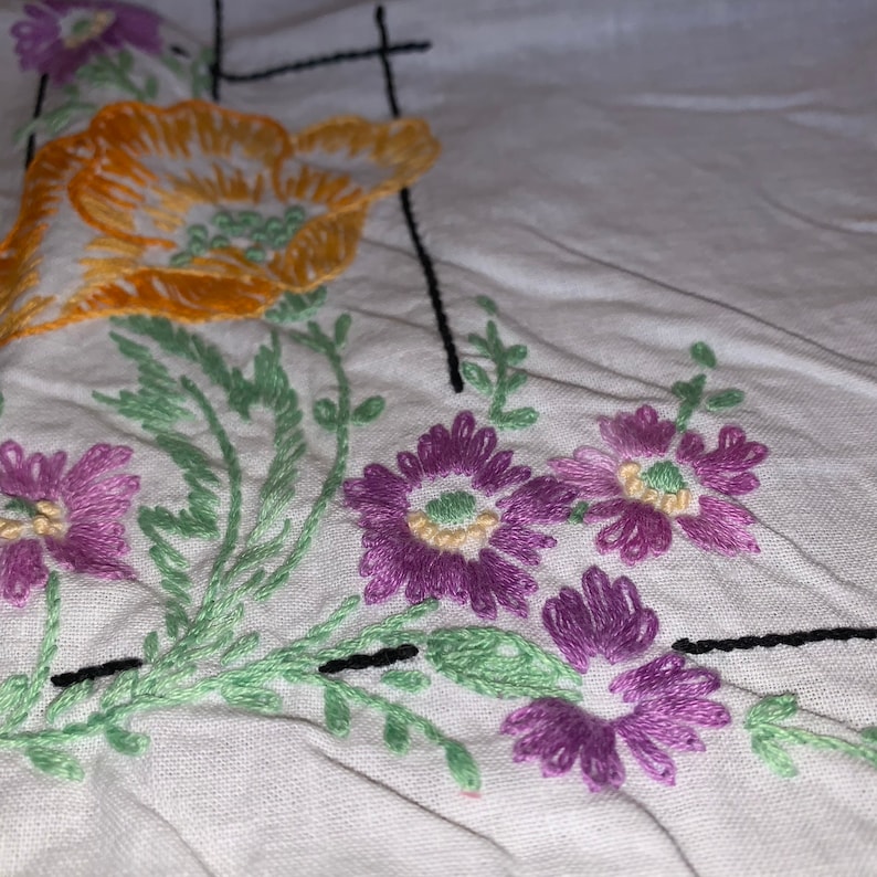 Vintage Hand Embroidered Embroidery Linen Decorative Floral - Etsy