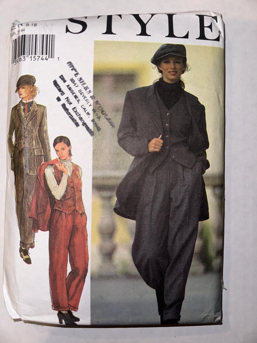 Vintage 90's Sewing Pattern Style 2499 Misses Pants Vest Jacket Size 8 ...