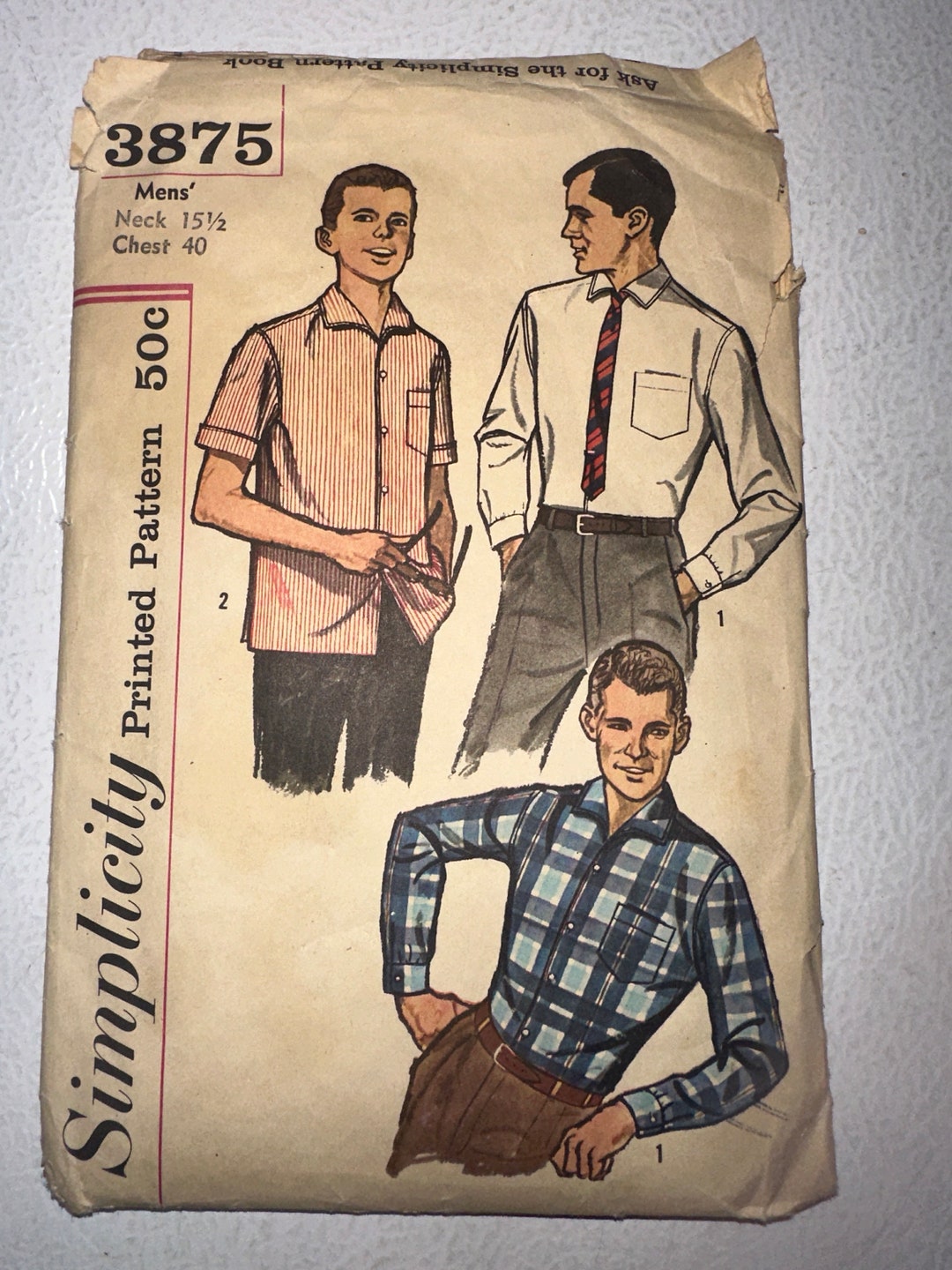 Vintage 50's Sewing Pattern Simplicity 3875 Men's Button up Contour ...