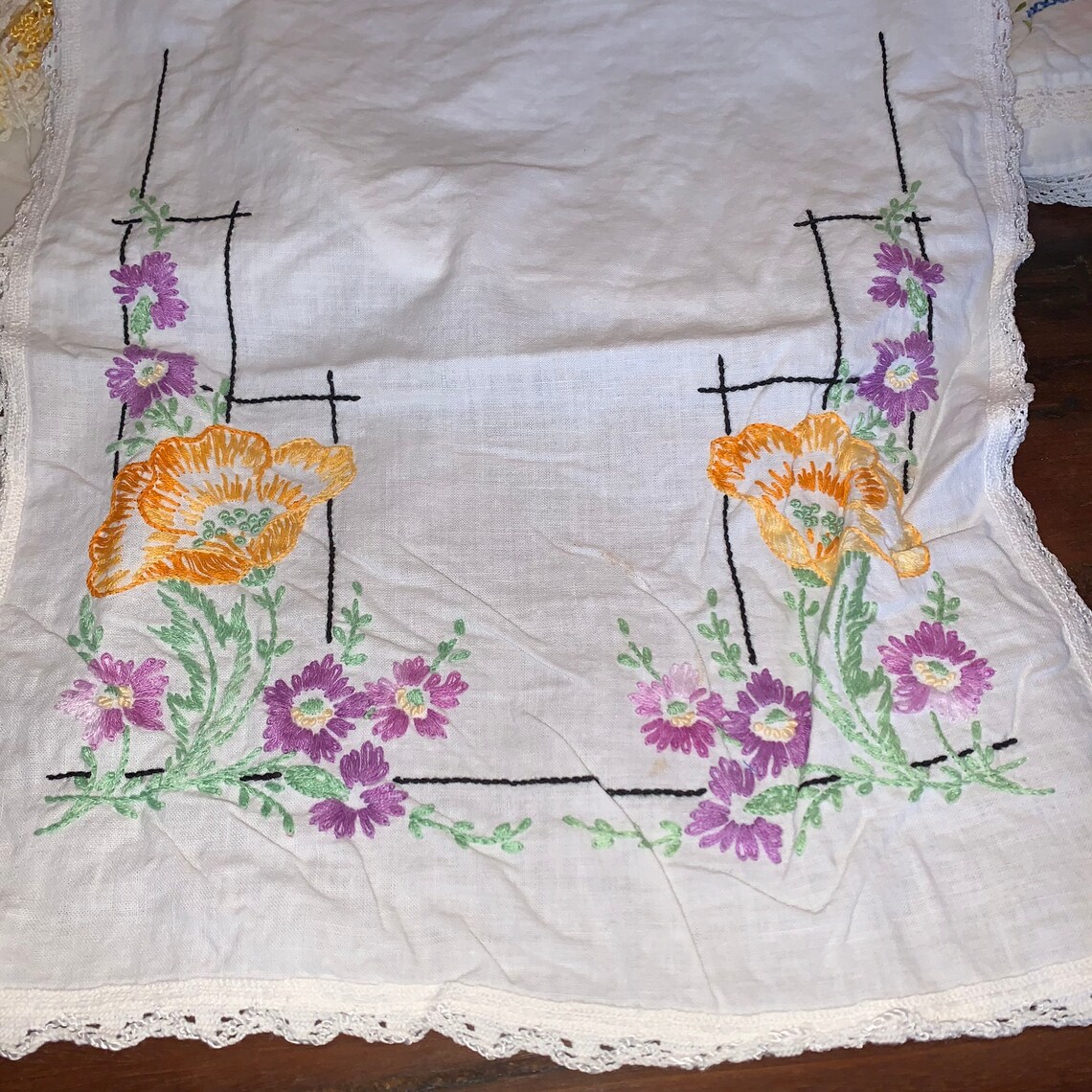 Vintage Hand Embroidered Embroidery Linen Decorative Floral - Etsy