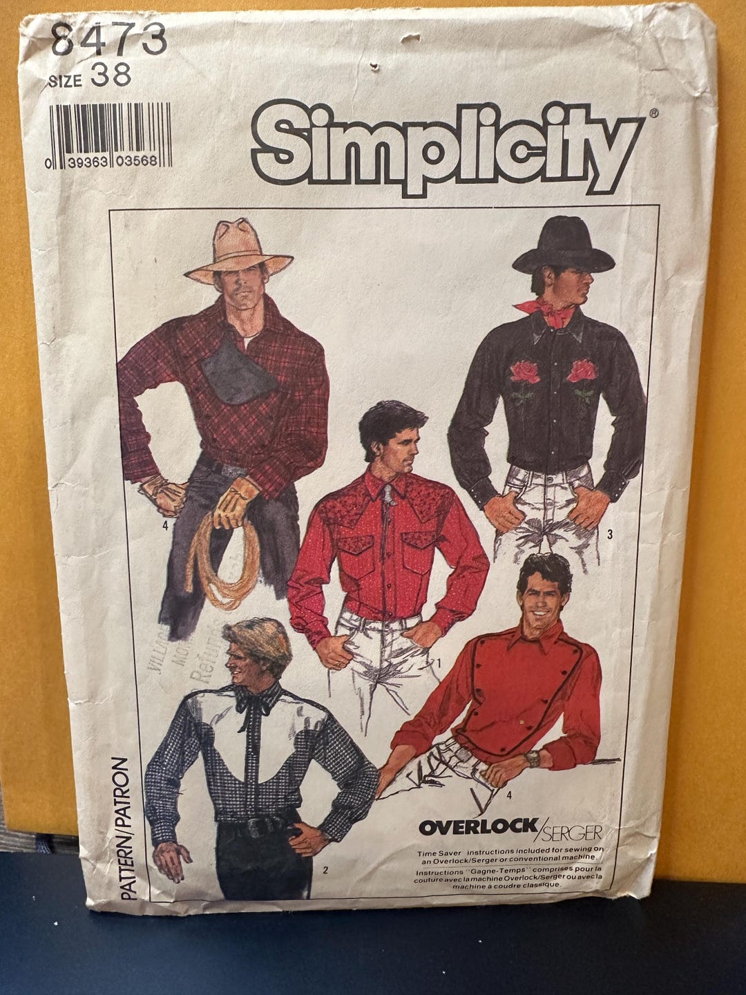 Vintage 80's Sewing Pattern Simplicity 8473 Mens Western Fitted Shirt ...