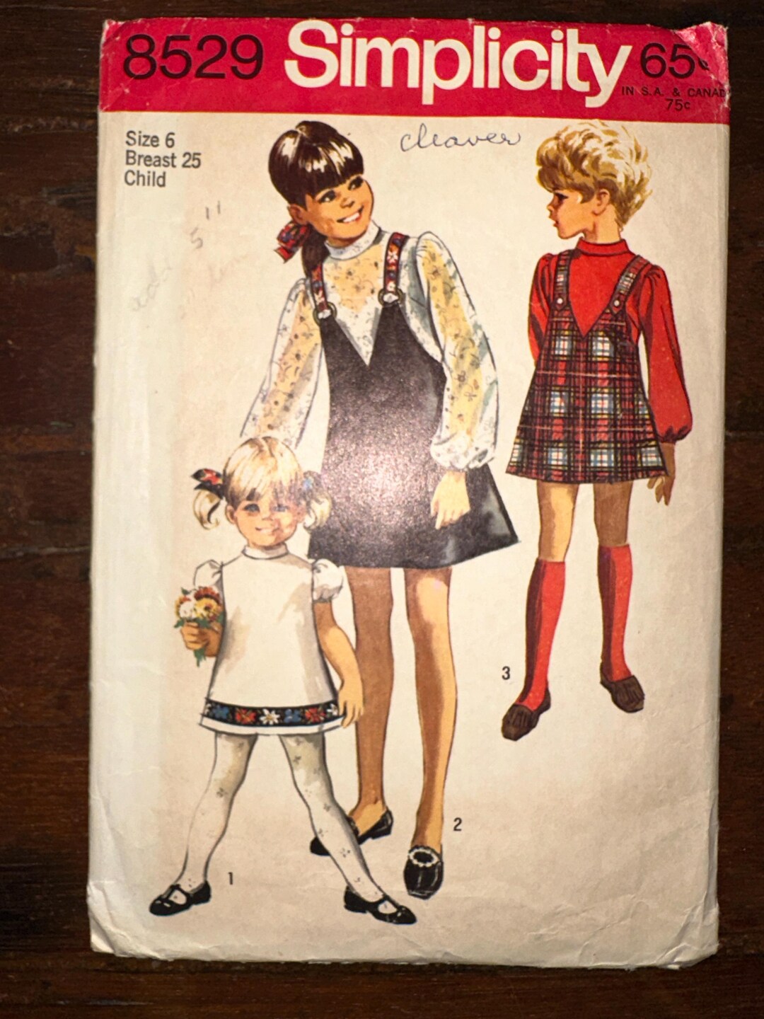 Vintage 60's Sewing Pattern Simplicity 8529 Girls Children's One Piece ...
