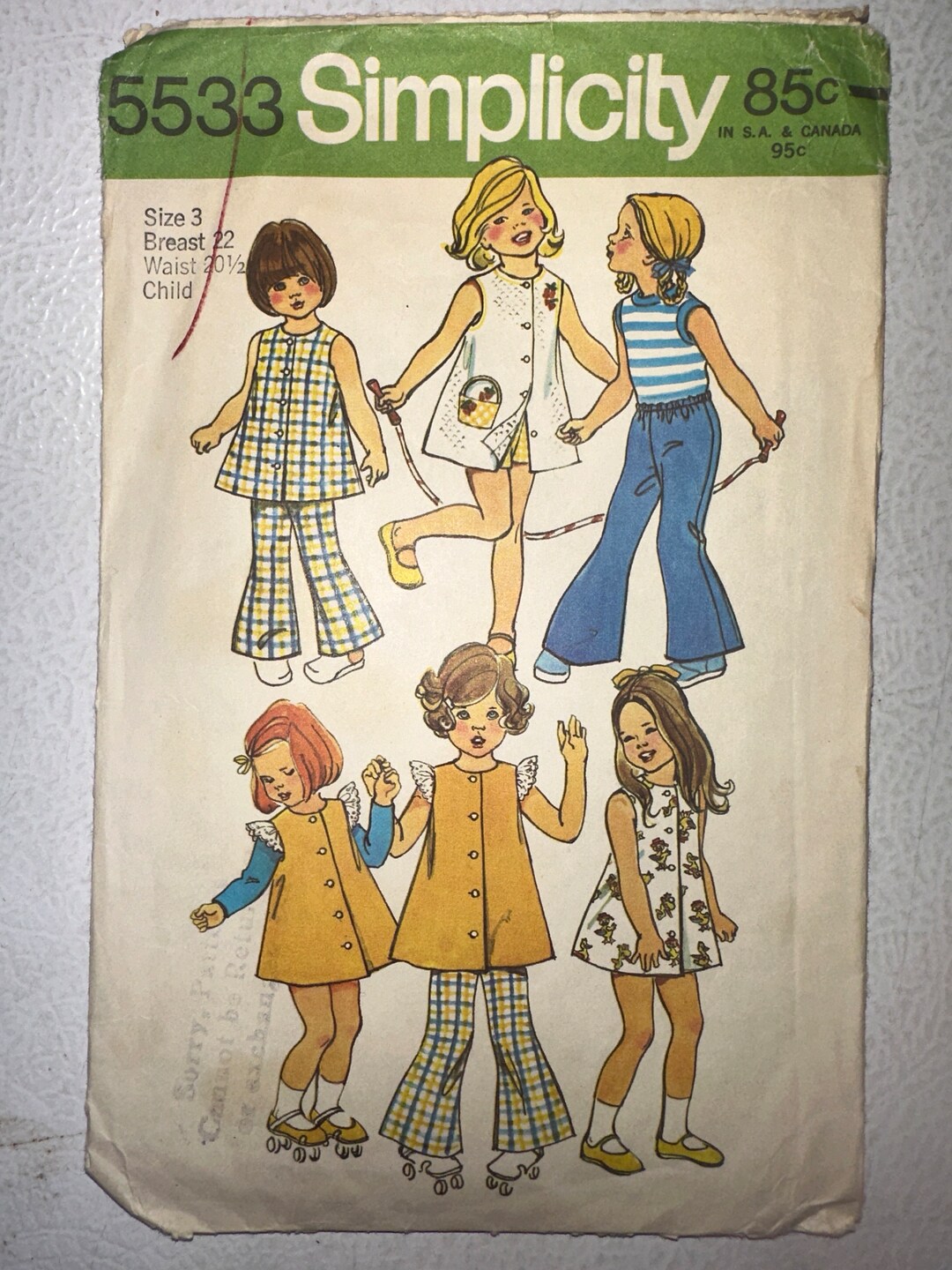 Vintage 70's Sewing Pattern Simplicity 5533 Toddler Girls Dress Jumper ...