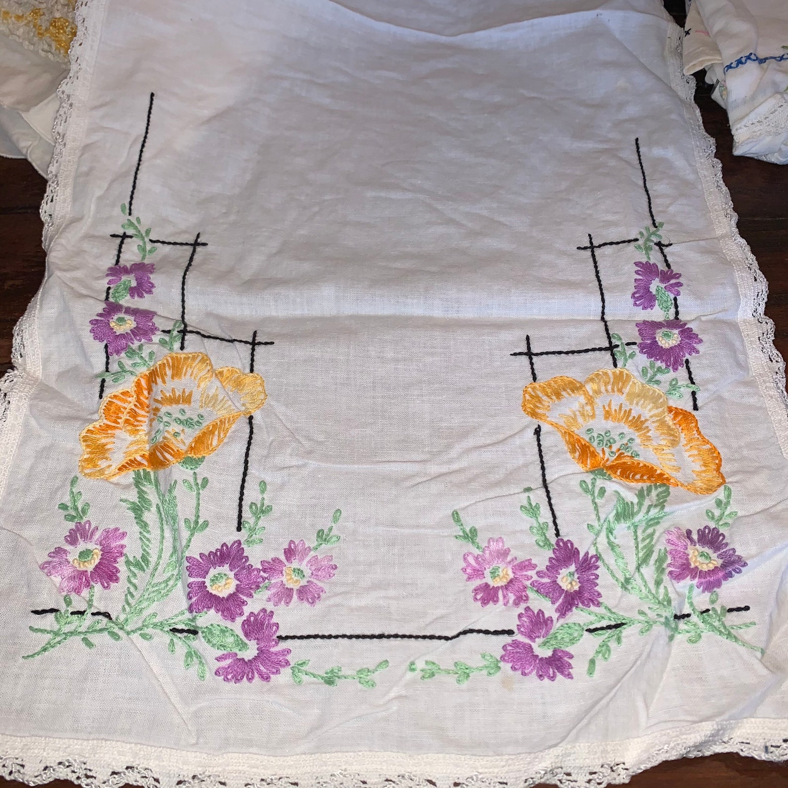 Vintage Hand Embroidered Embroidery Linen Decorative Floral - Etsy