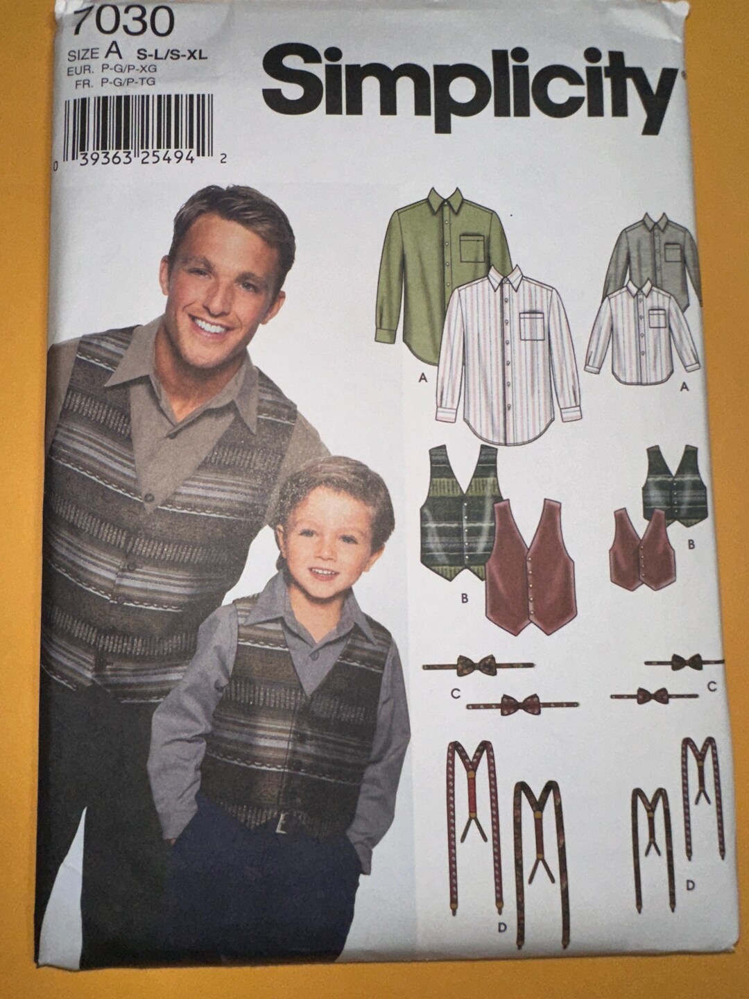 Vintage Y2K Sewing Pattern Simpliccity 7030 Boys Mens Dress Shirt Vest ...