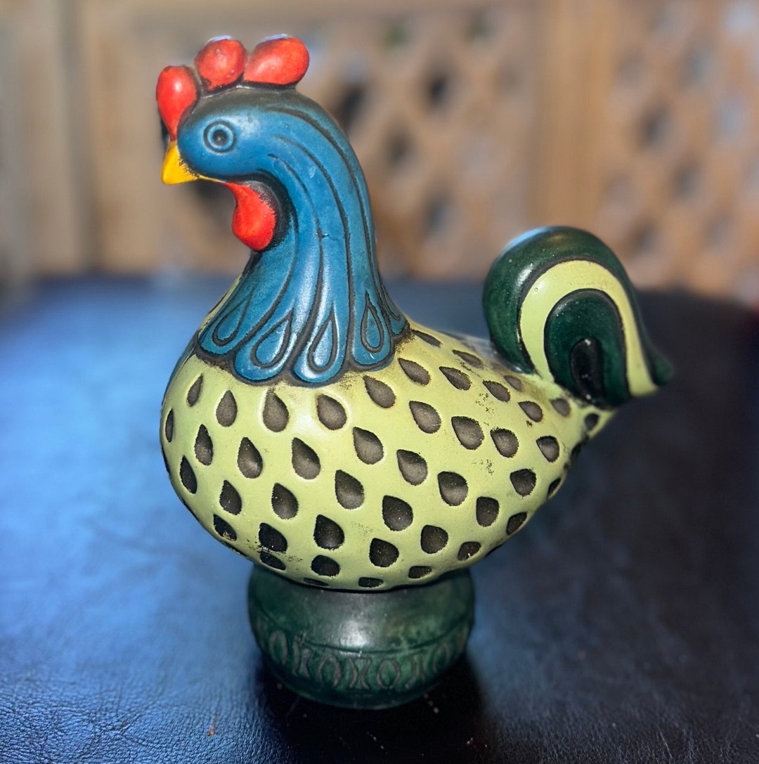 Vintage Rooster Chicken Piggy Bank Colorful Vibrant Blue Green Colors ...