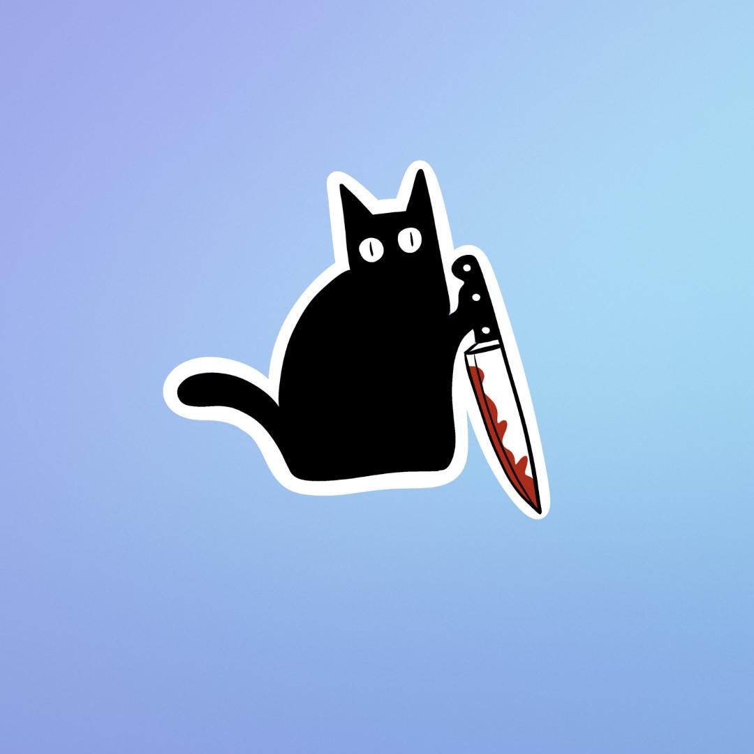 Stabby Cat Funny Holographic Adhesive Sticker - for Use on Laptops ...