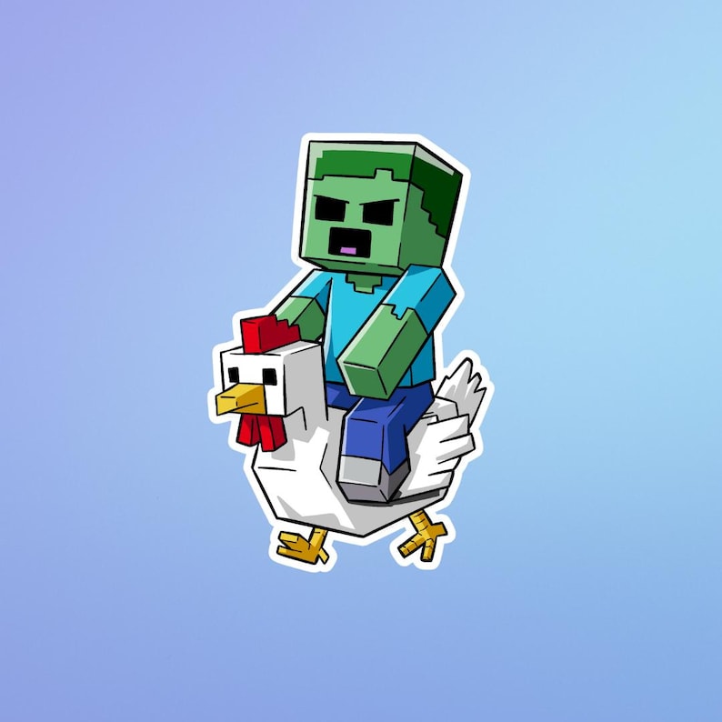Minecraft Chicken Jockey Meme Funny Holographic Adhesive Sticker - for ...