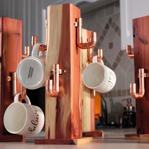 Rustic Cedar Mug Tree Holder With Copper Hooks I Kitchen Counter ...