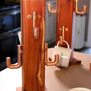 Rustic Cedar Mug Tree Holder With Copper Hooks I Kitchen Counter ...