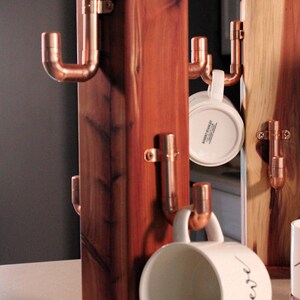 Rustic Cedar Mug Tree Holder With Copper Hooks I Kitchen Counter ...