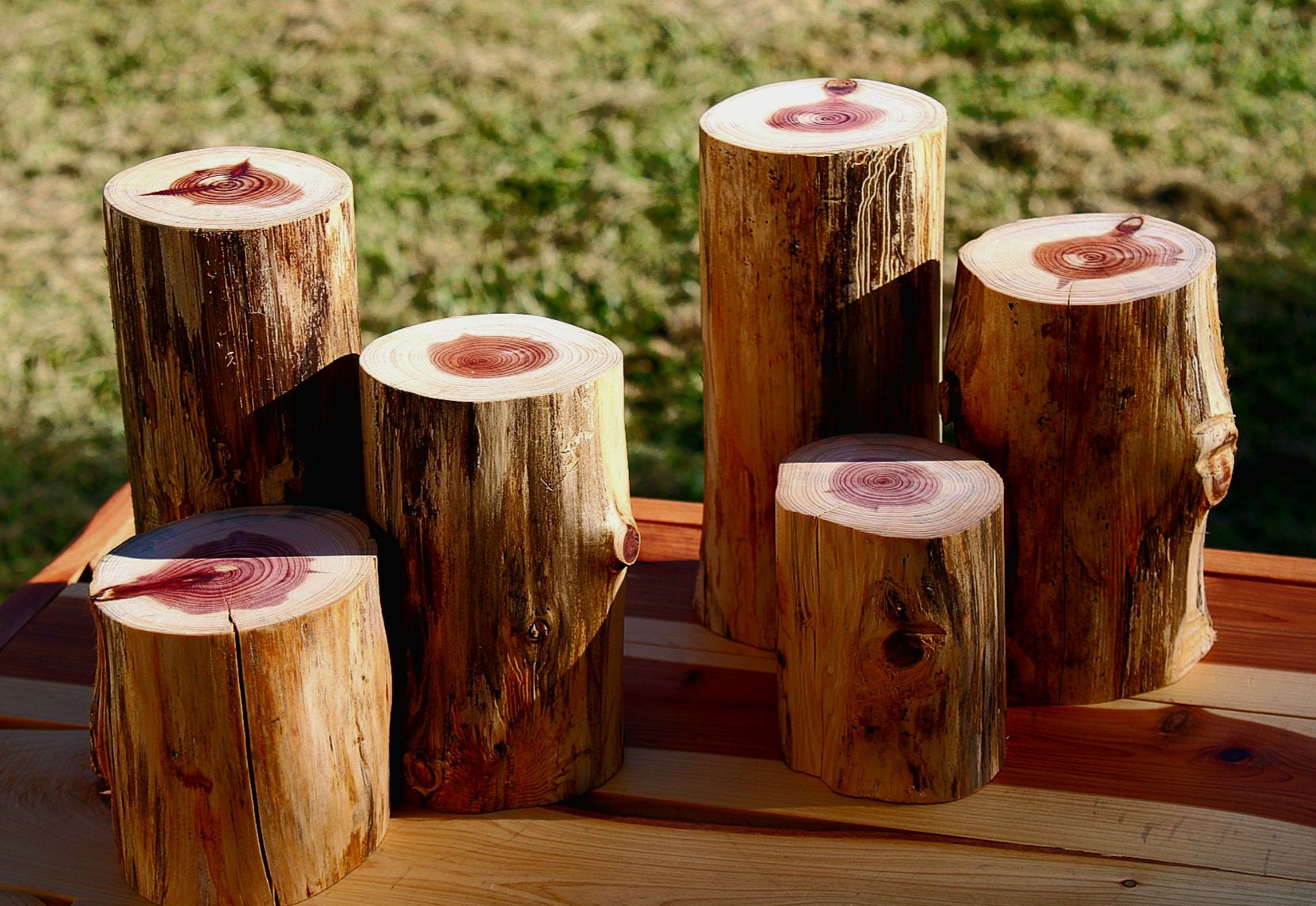 Set of 3 Cedar Wood Elevating Blocks I Natural Wood Display Stand I ...