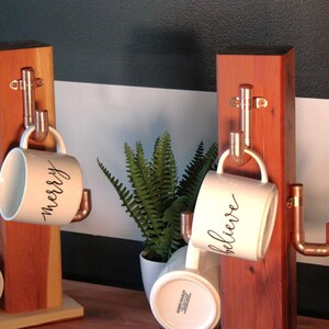 Rustic Cedar Mug Tree Holder With Copper Hooks I Kitchen Counter ...