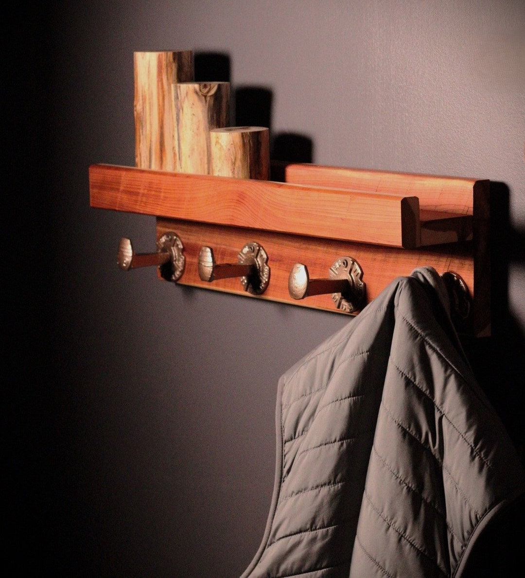 Cedar Wood Coat Rack Shelf With Copper Hooks I Entryway Organizer I ...
