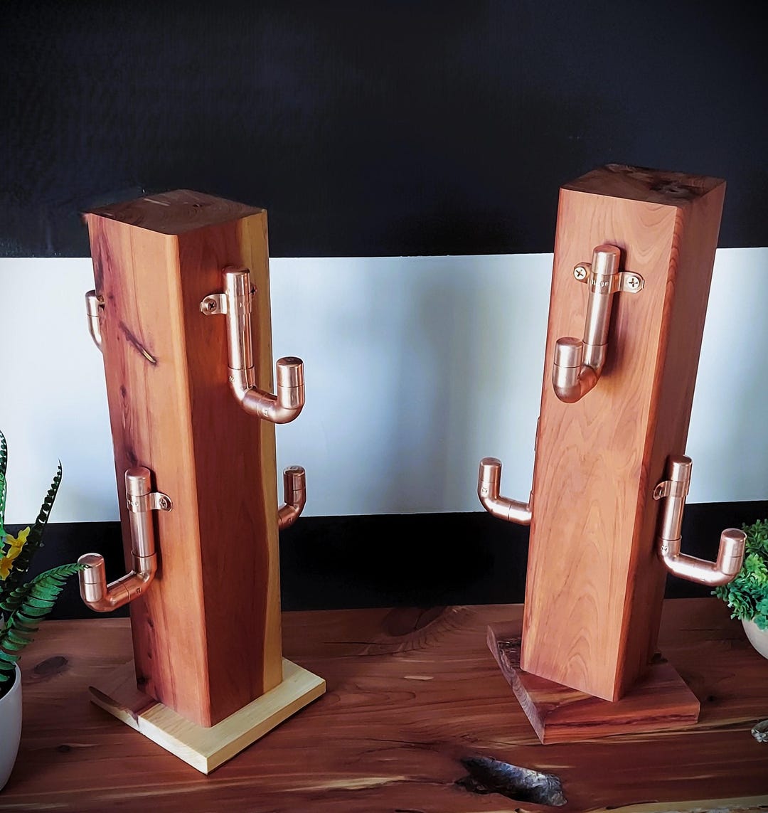 Rustic Cedar Mug Tree Holder With Copper Hooks I Kitchen Counter ...