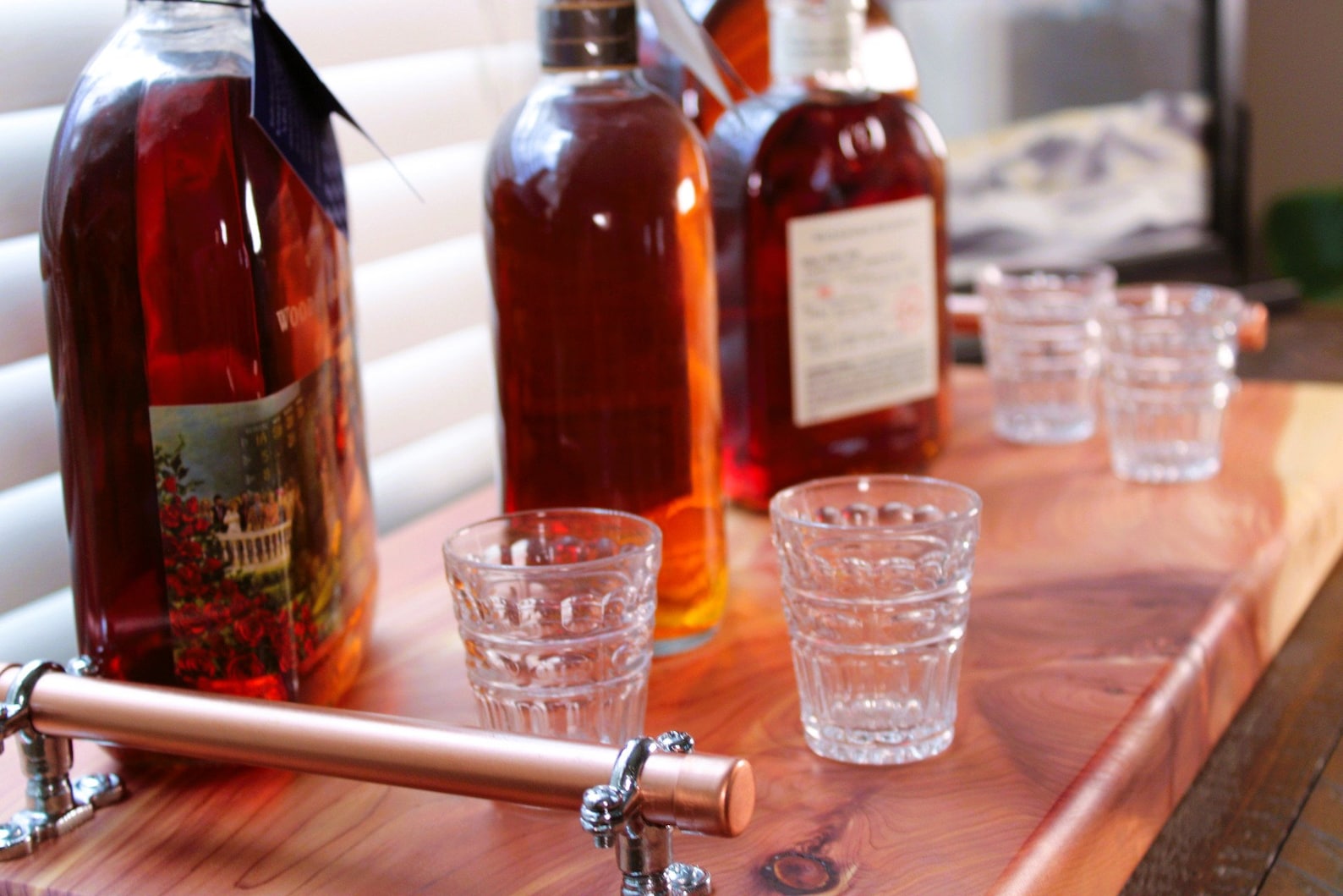 Whiskey Tasting Tray I Bourbon Tray W/ Copper Handles I Party Serving ...