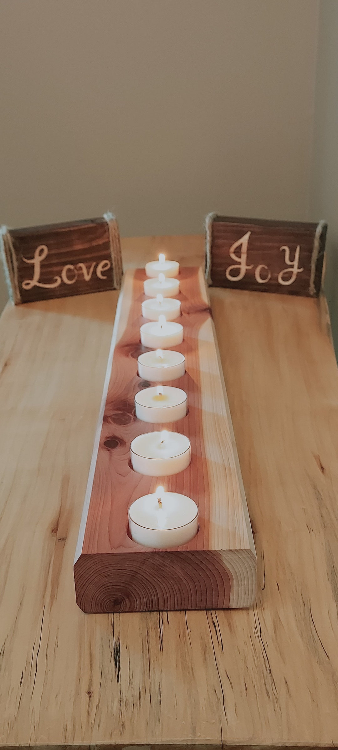 Cedar Tea Light Centerpiece I Wooden Candle Display I Rustic Home Decor ...