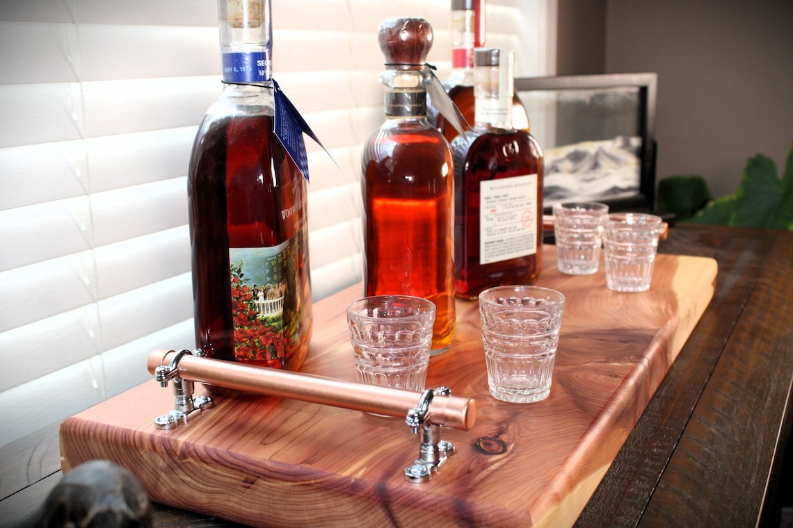 Table Centerpiece I Wooden Liquor Tray With Handles I Party Serving Platter I Whiskey Tasting ...