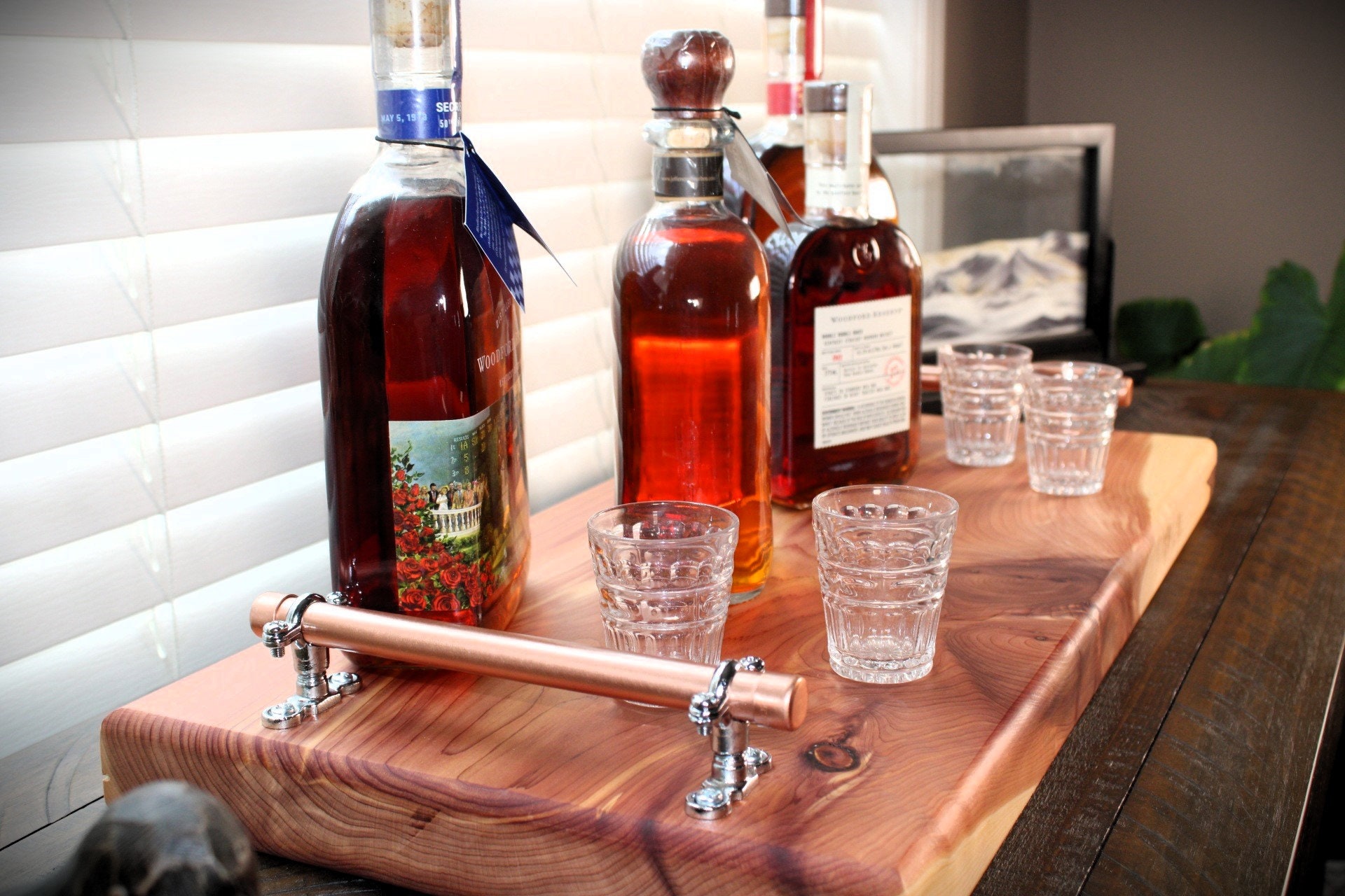 Whiskey Tasting Tray I Bourbon Tray W/ Copper Handles I Party Serving ...