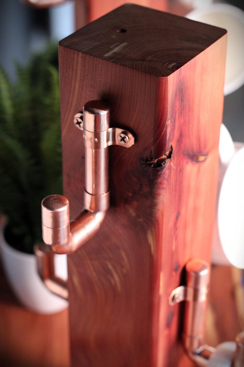 Rustic Cedar Mug Tree Holder With Copper Hooks I Kitchen Counter ...