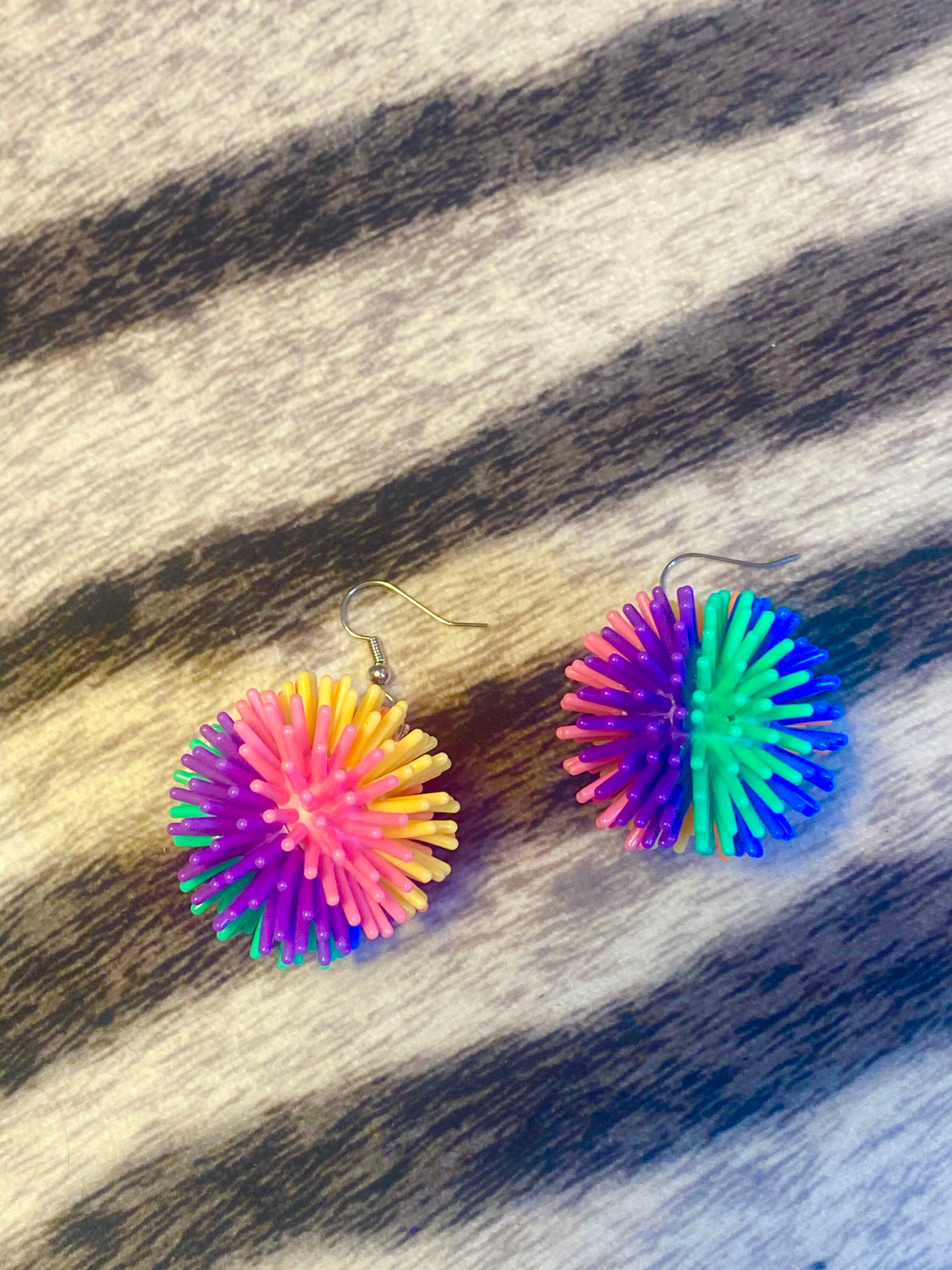 Rainbow spiky ball earrings store