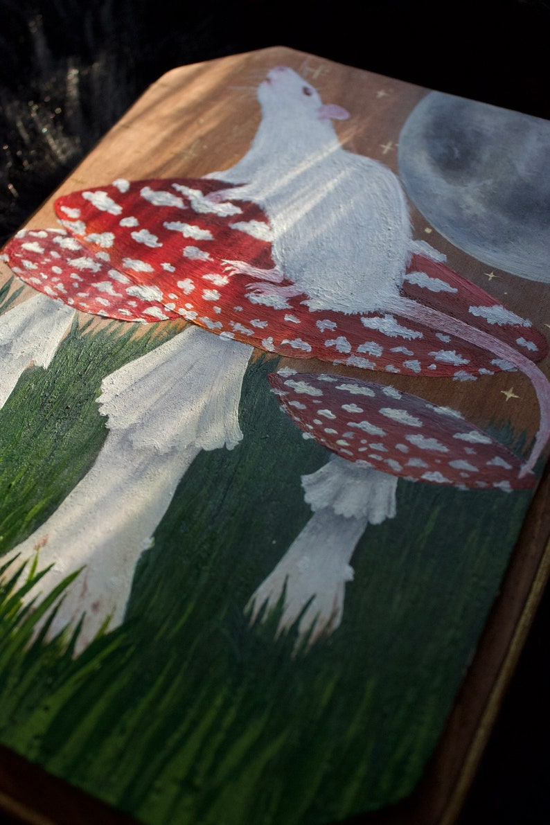 Rat Mushroom Painting Wall Art Handmade on Wood - Etsy