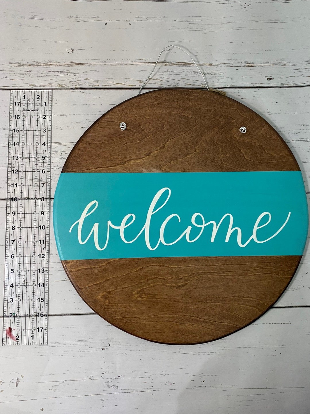 Teal Welcome Wooden Sign Welcome Door Hanger Welcome Sign - Etsy
