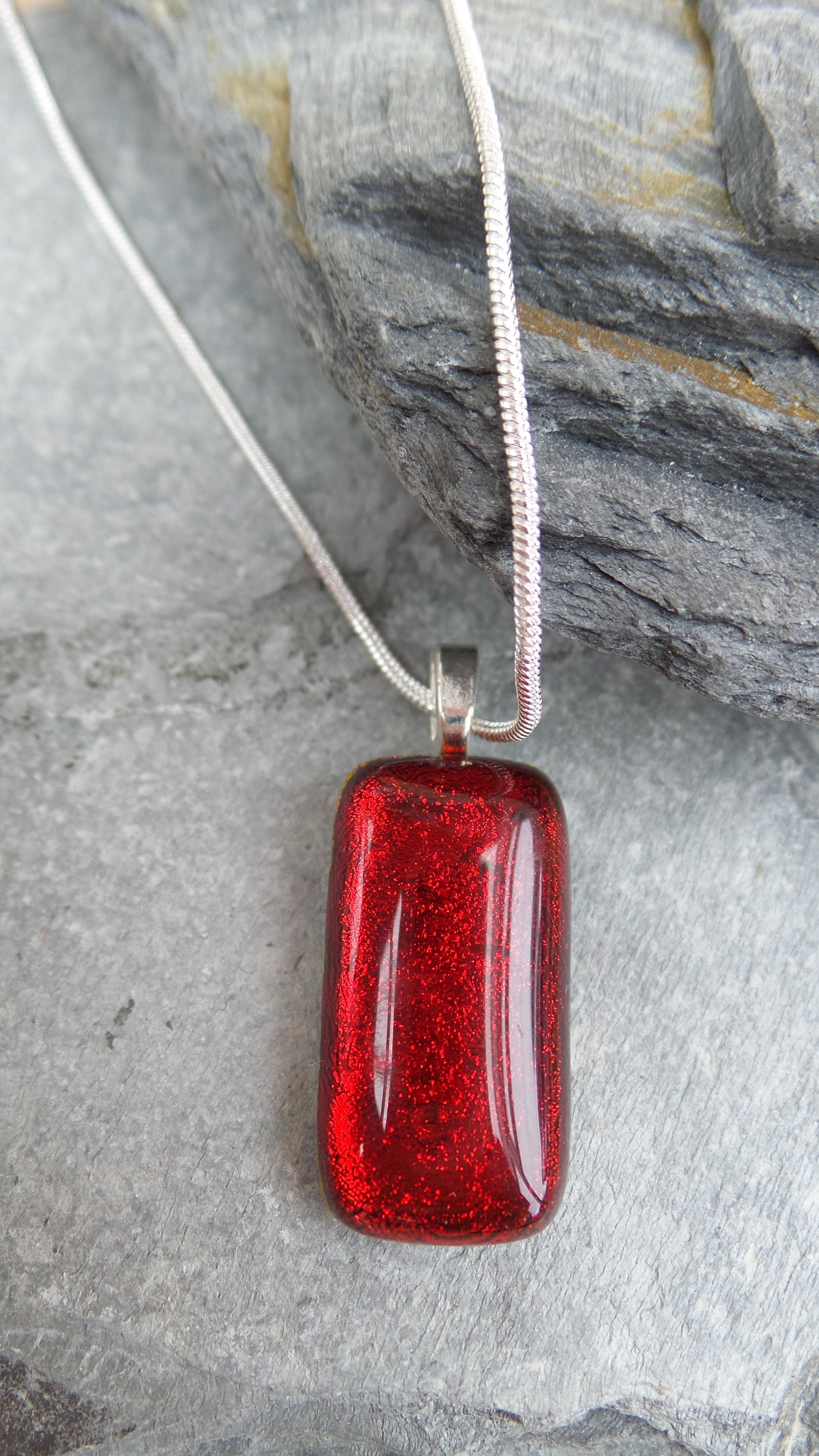 Hand Made Ruby Red Fused Glass Pendant on 18 Inch Silver Plate Chain - Etsy