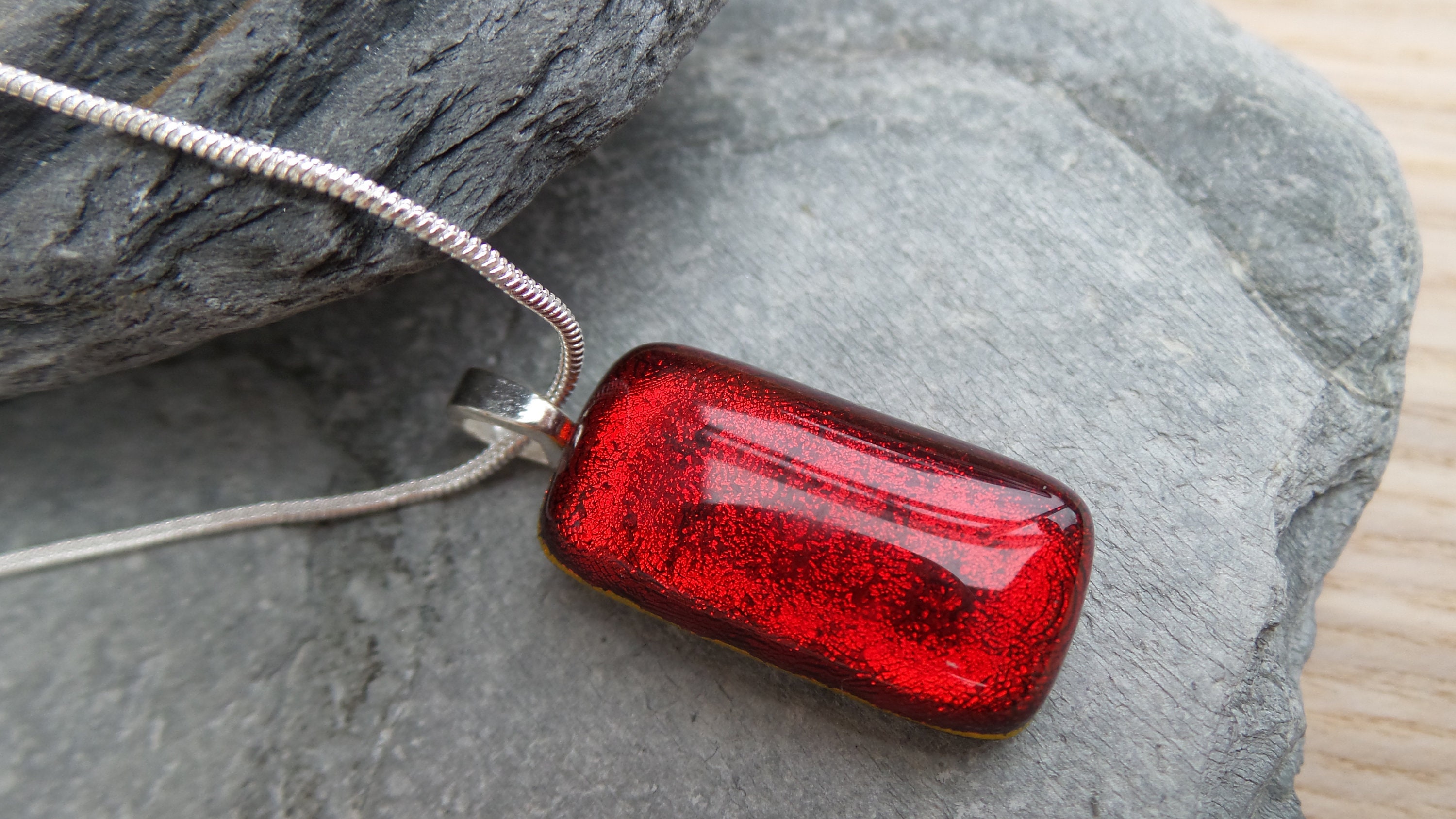 Hand Made Ruby Red Fused Glass Pendant on 18 Inch Silver Plate Chain - Etsy
