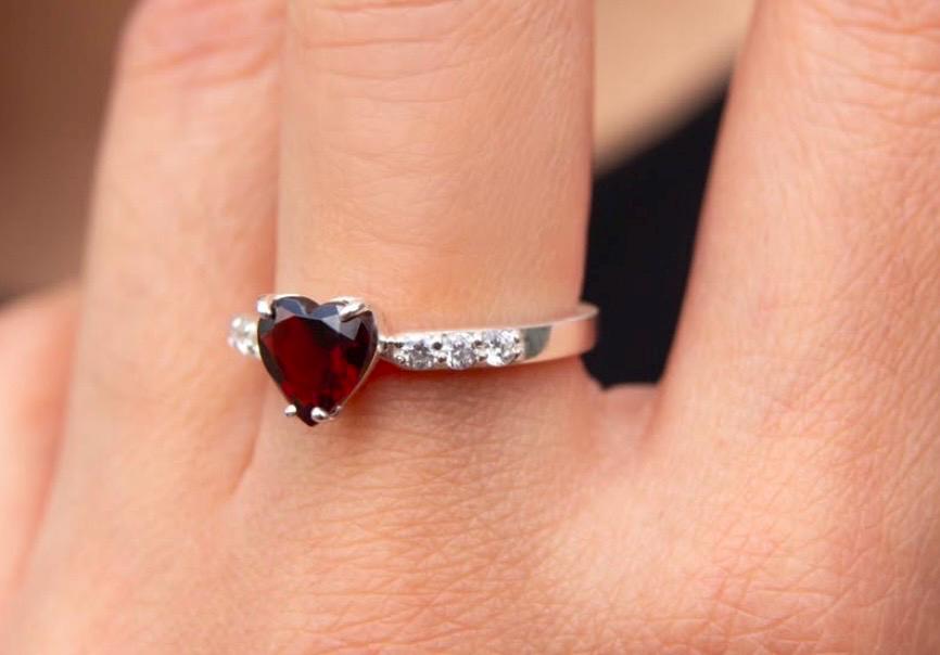 Real and Genuine 5x5 Heart Shape Garnet and Moissanite Valentine Ring ...