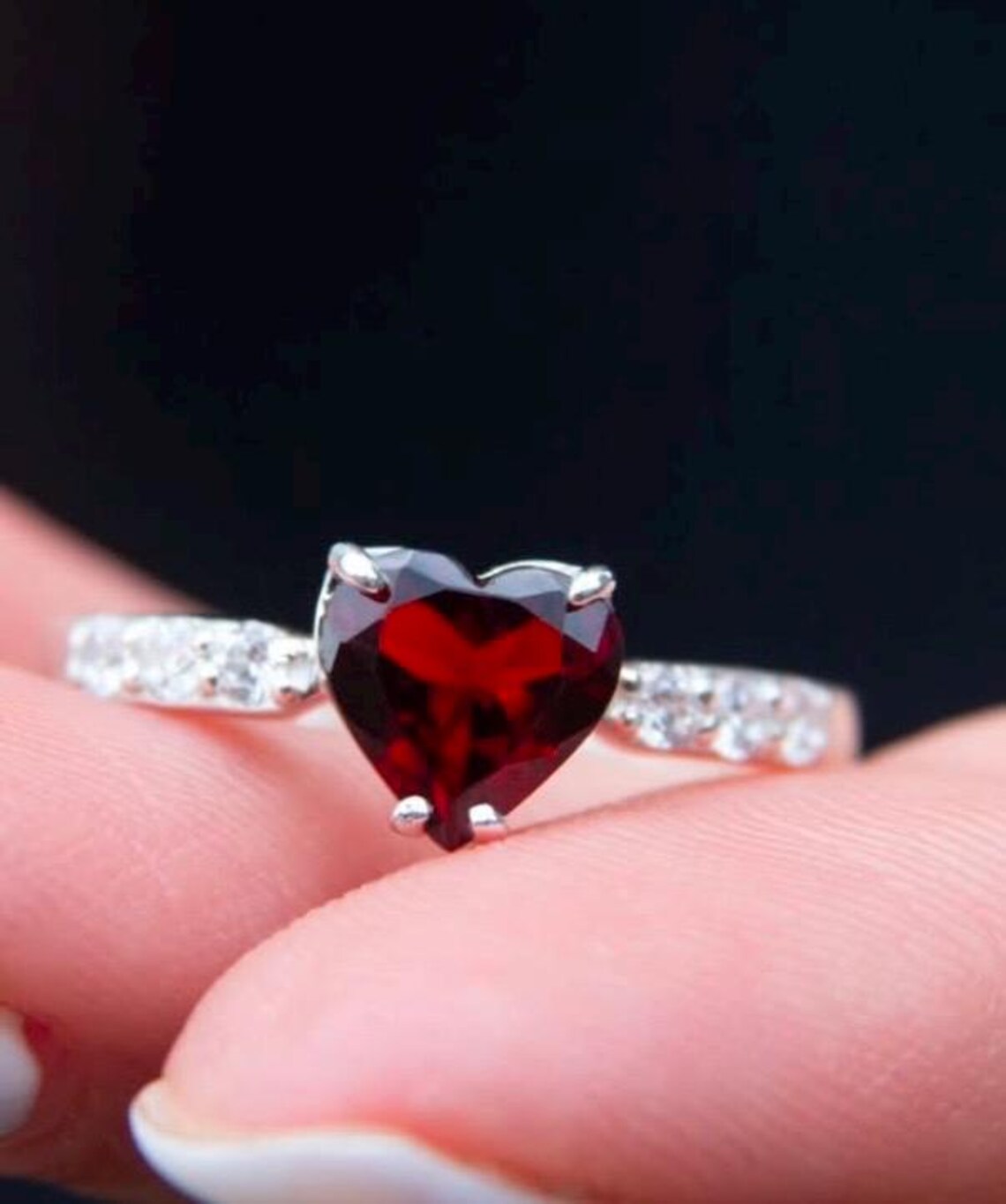 Real and Genuine 5x5 Heart Shape Garnet and Moissanite Valentine Ring ...