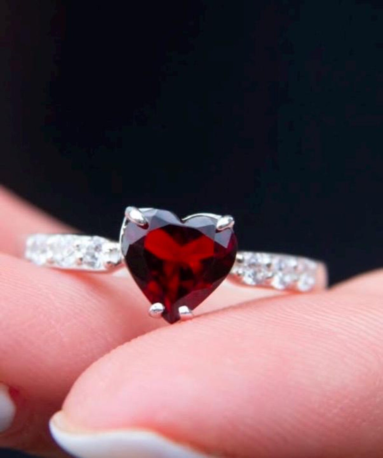 Real and Genuine 5x5 Heart Shape Garnet and Moissanite Valentine Ring ...