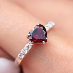 Real and Genuine 5x5 Heart Shape Garnet and Moissanite Valentine Ring ...