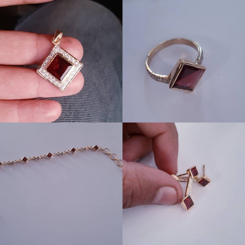 Beautiful Handmade Garnet Components With 92.5 Sterling Silver Square ...