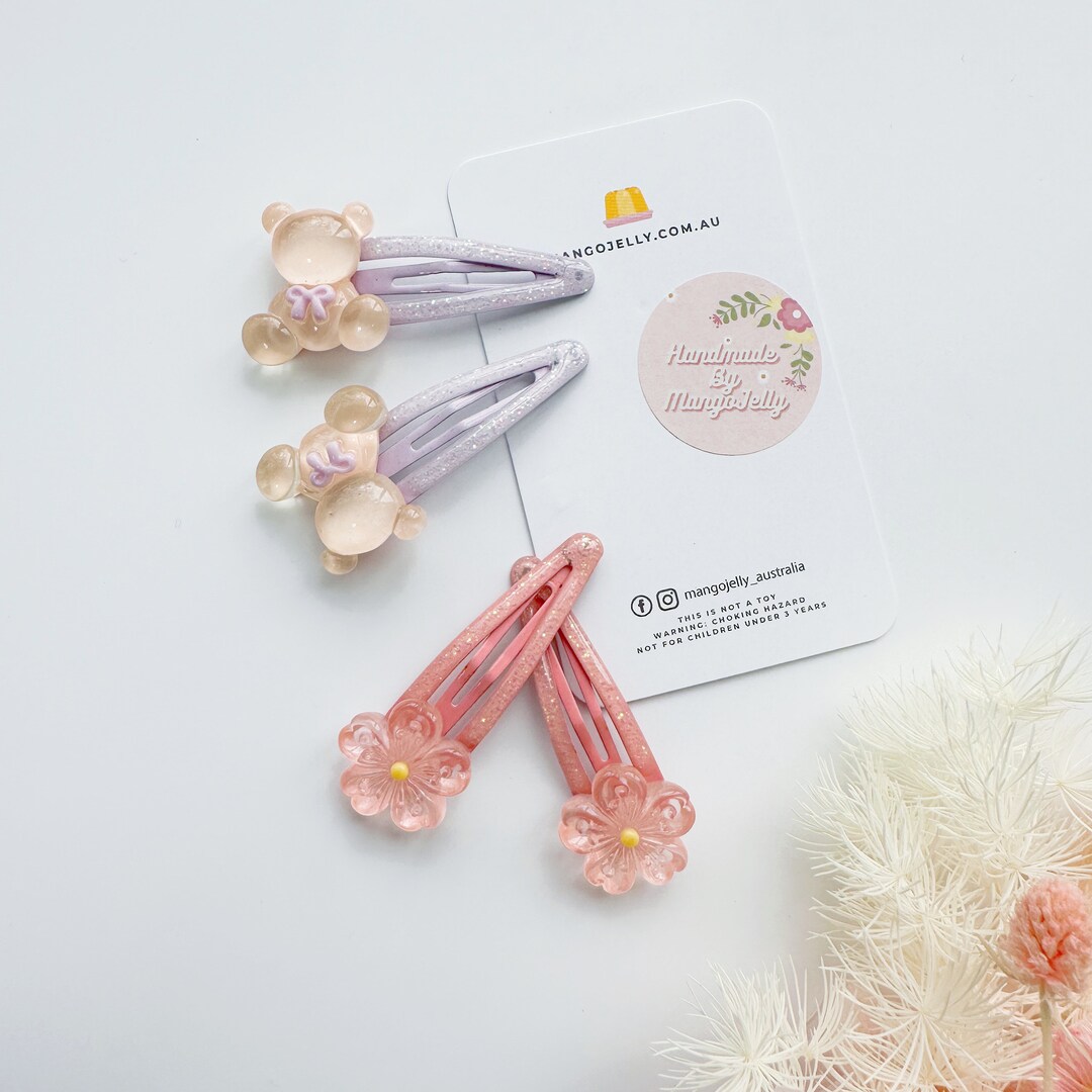Candy Bear and Cherry Blossom Handmade Hair Clips | Candy Hair Clips ...