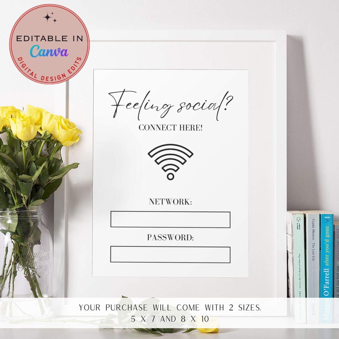 Wi-fi Password Sign Editable Template, 5x7 and 8x10 Instant Download ...