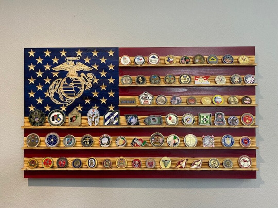 Wooden USMC Coin Holder Flag - Etsy