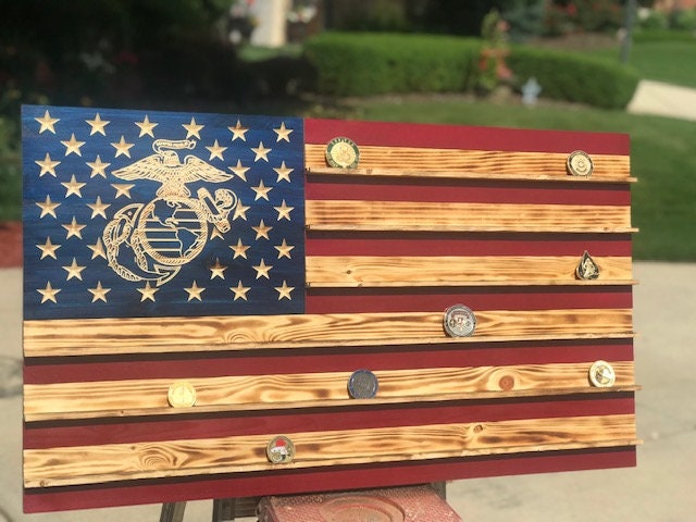 Wooden USMC Coin Holder Flag - Etsy