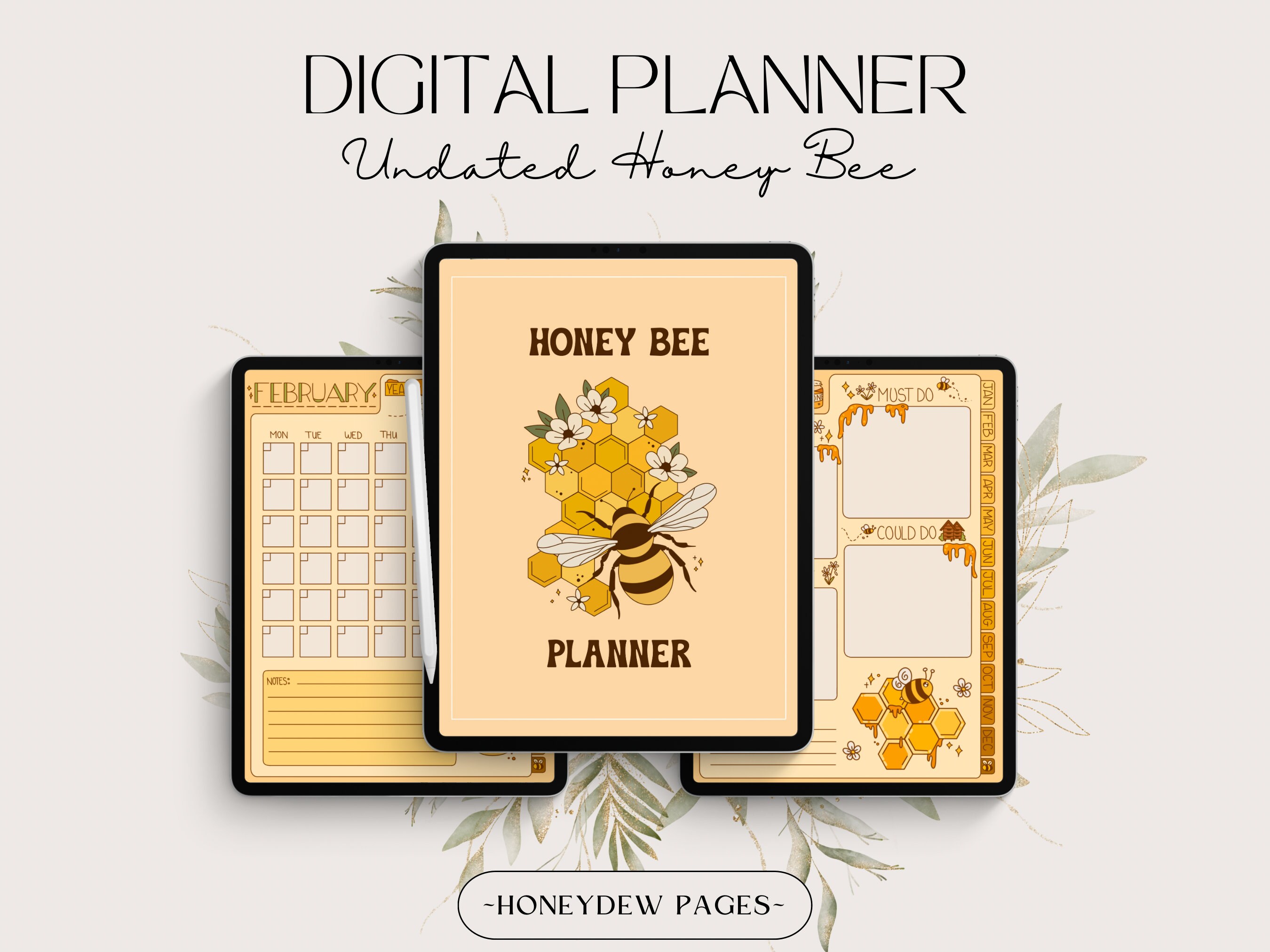 Undated Digital Bee Planner Daily Weekly Monthly Planner Routine Habit ...