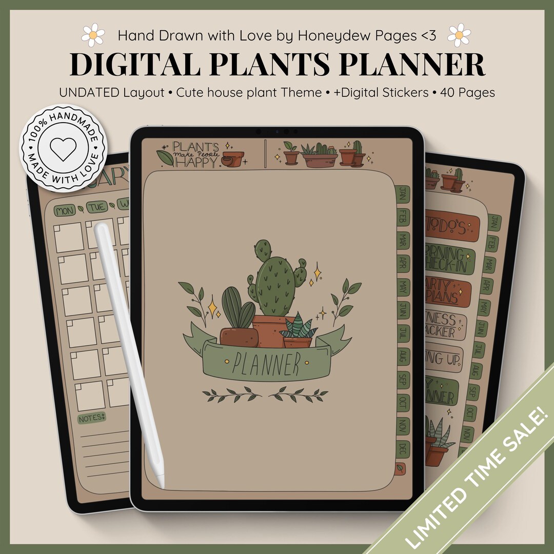 UNDATED Digital Planner | Plants & Succulents iPad Planner | Hand Drawn ...