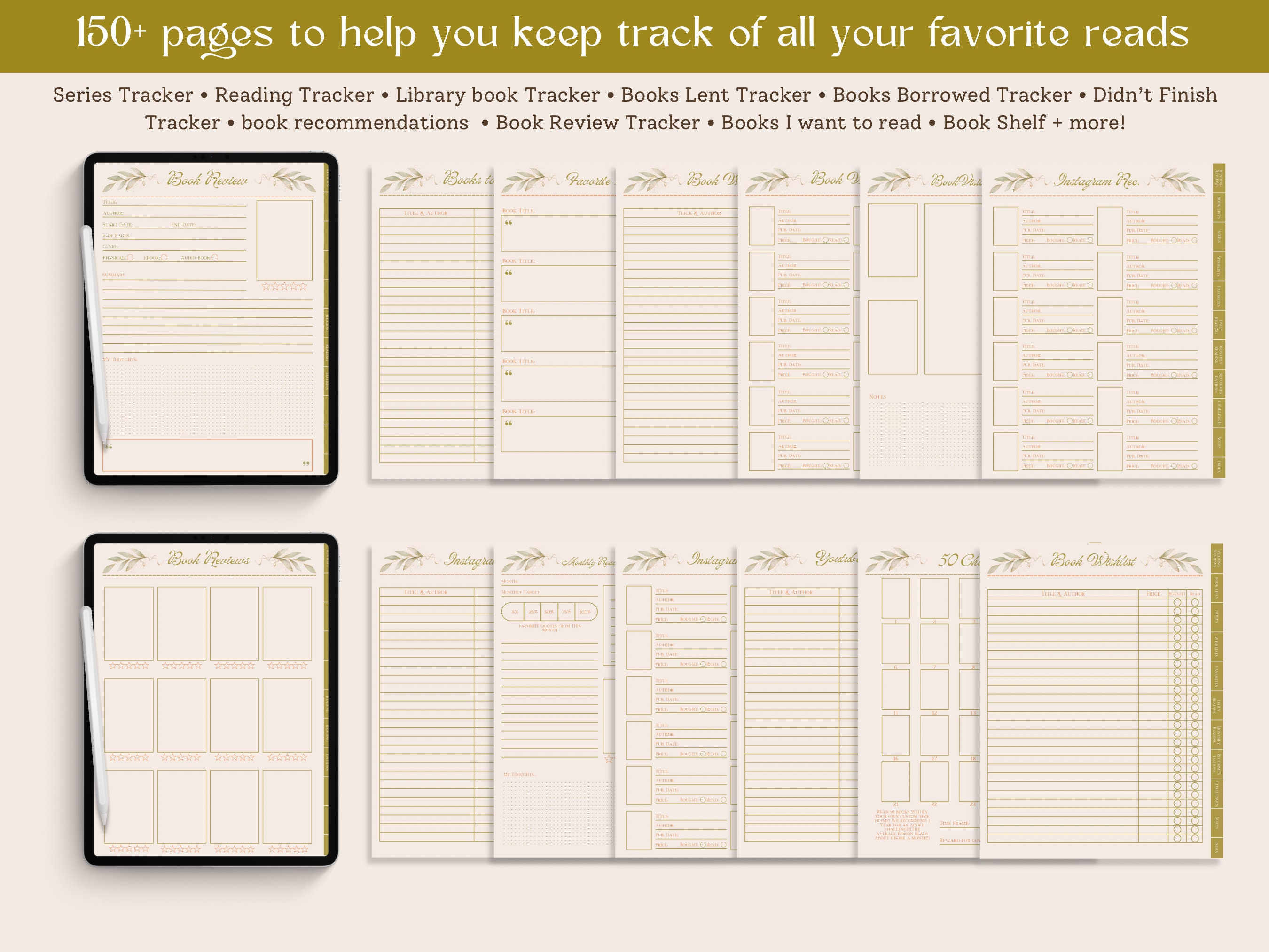 Digital Reading Journal Boho Book Reviews and Trackers Digital ...