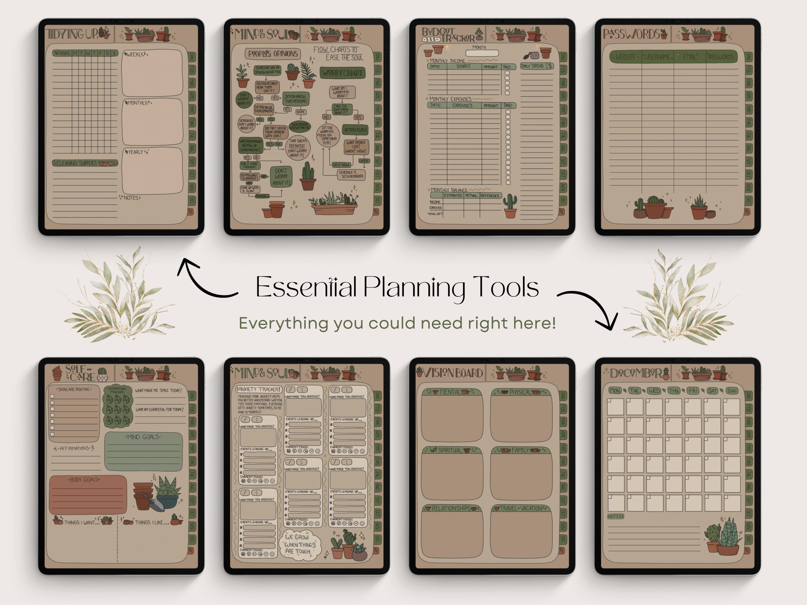 Undated Digital Planner, Plants Succulents, iPad Planner Goodnotes ...