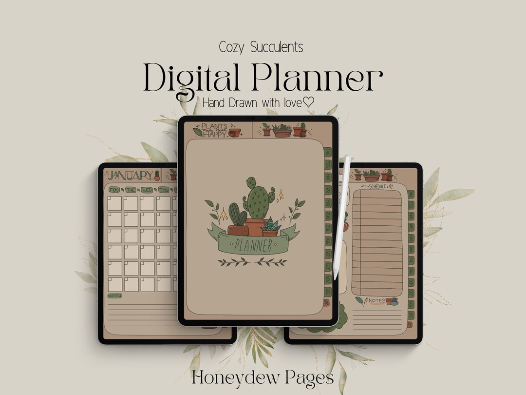 Undated Digital Planner, Plants Succulents, iPad Planner Goodnotes ...