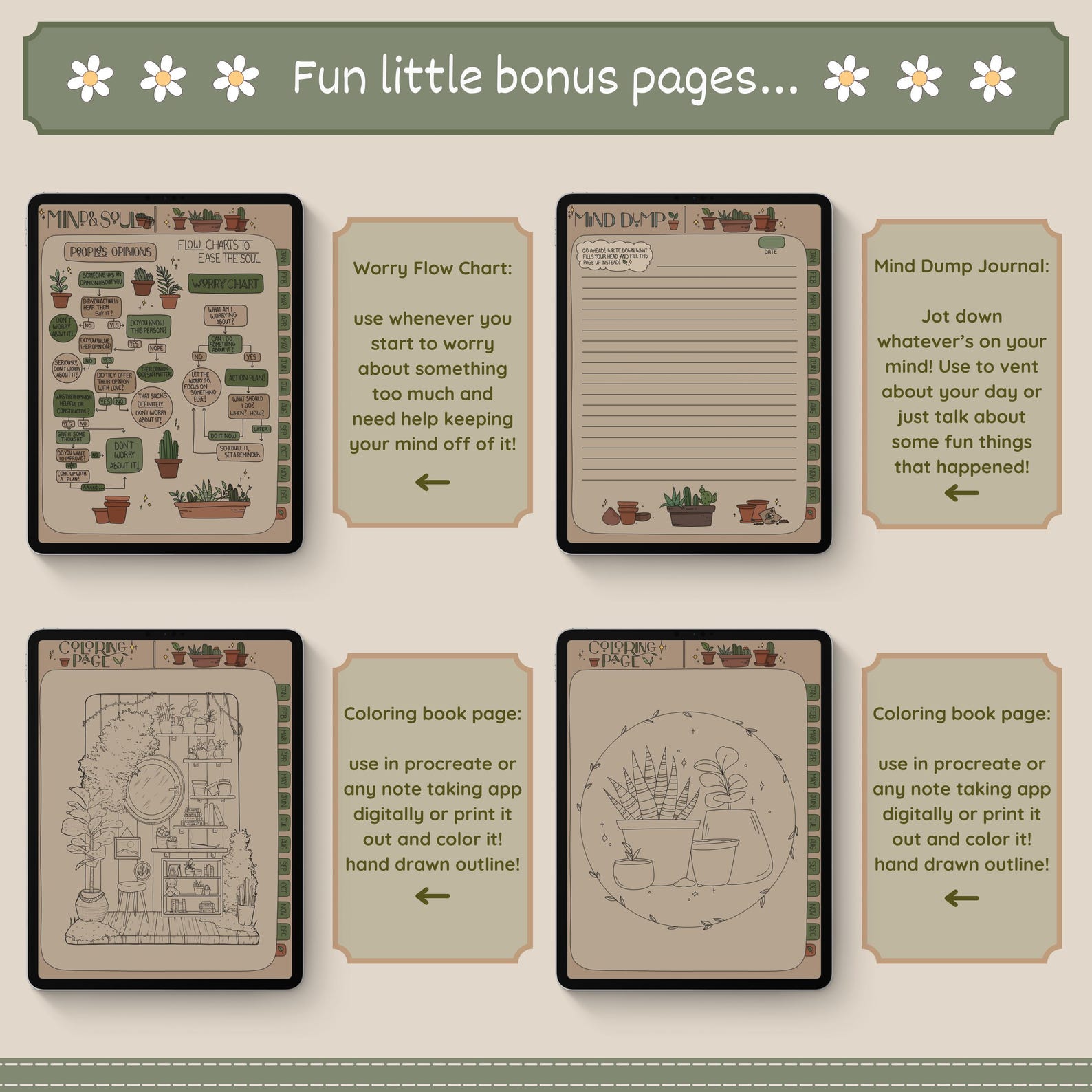 UNDATED Digital Planner | Plants & Succulents iPad Planner | Hand Drawn ...