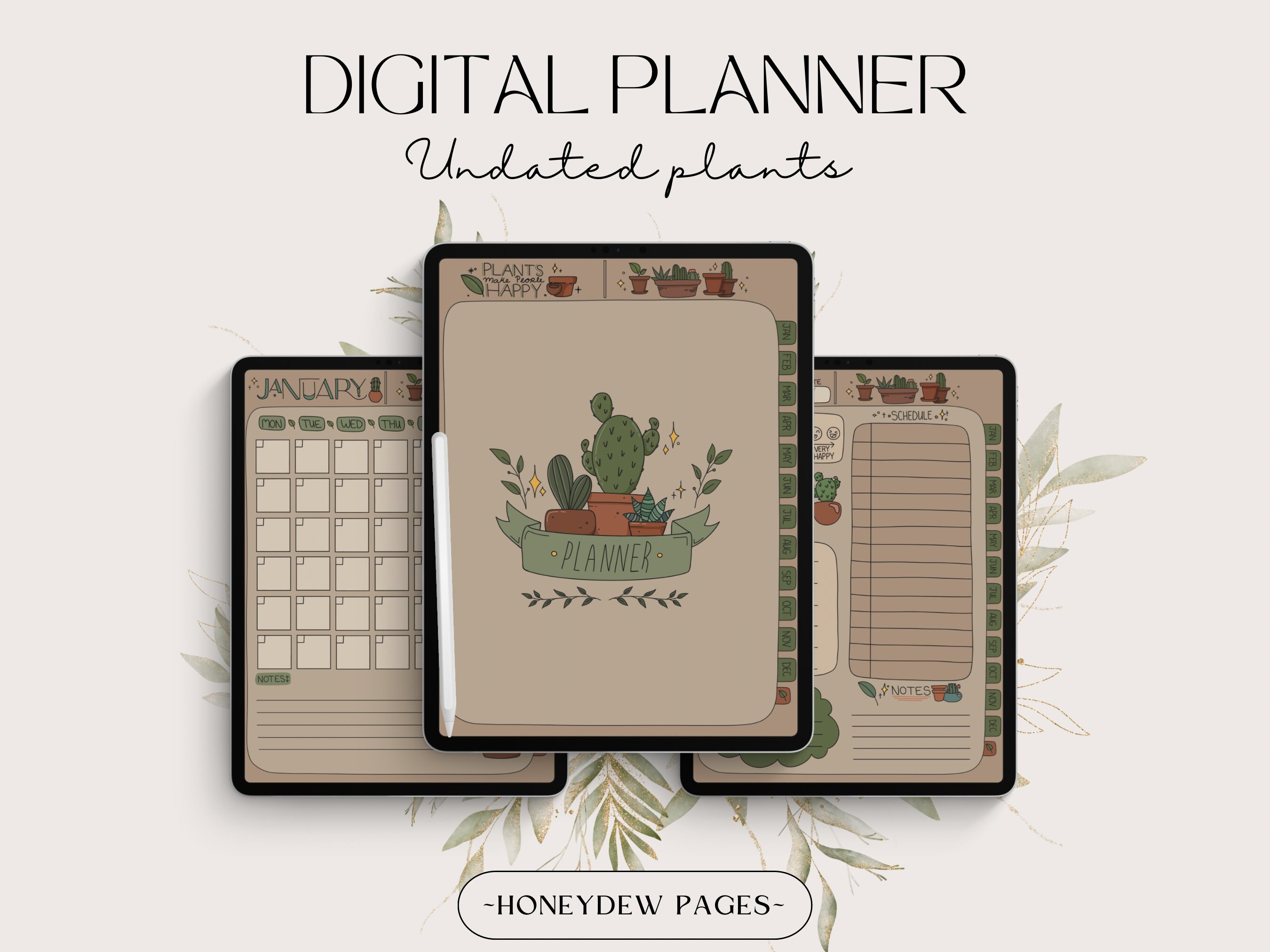 Undated Digital Planner, Plants Succulents, iPad Planner Goodnotes ...