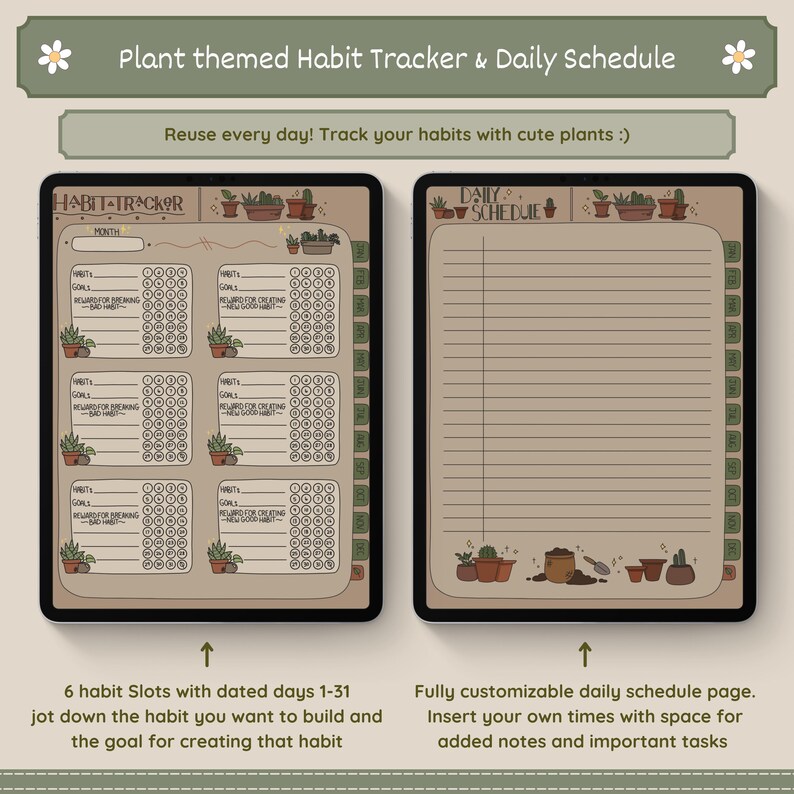 UNDATED Digital Planner | Plants & Succulents iPad Planner | Hand Drawn ...