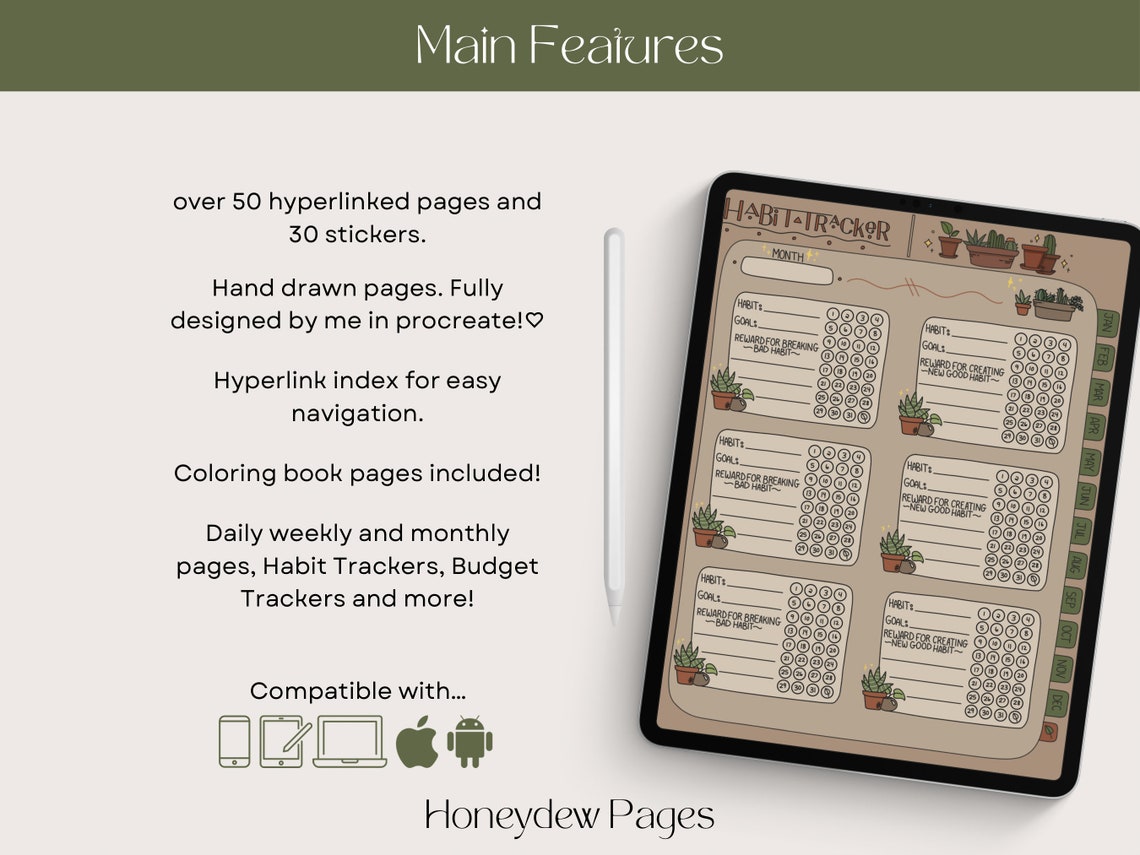 Undated Digital Planner, Plants Succulents, iPad Planner Goodnotes ...