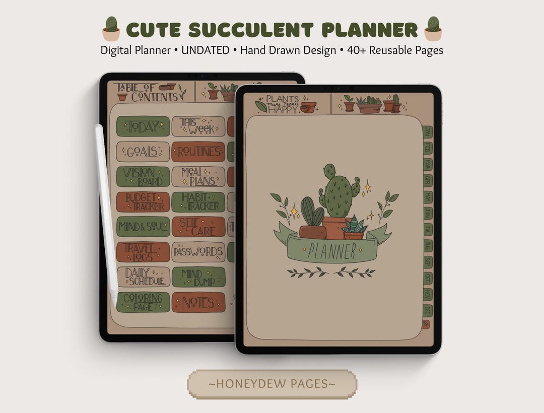 UNDATED Digital Planner Plants & Succulents iPad Planner Hand Drawn ...