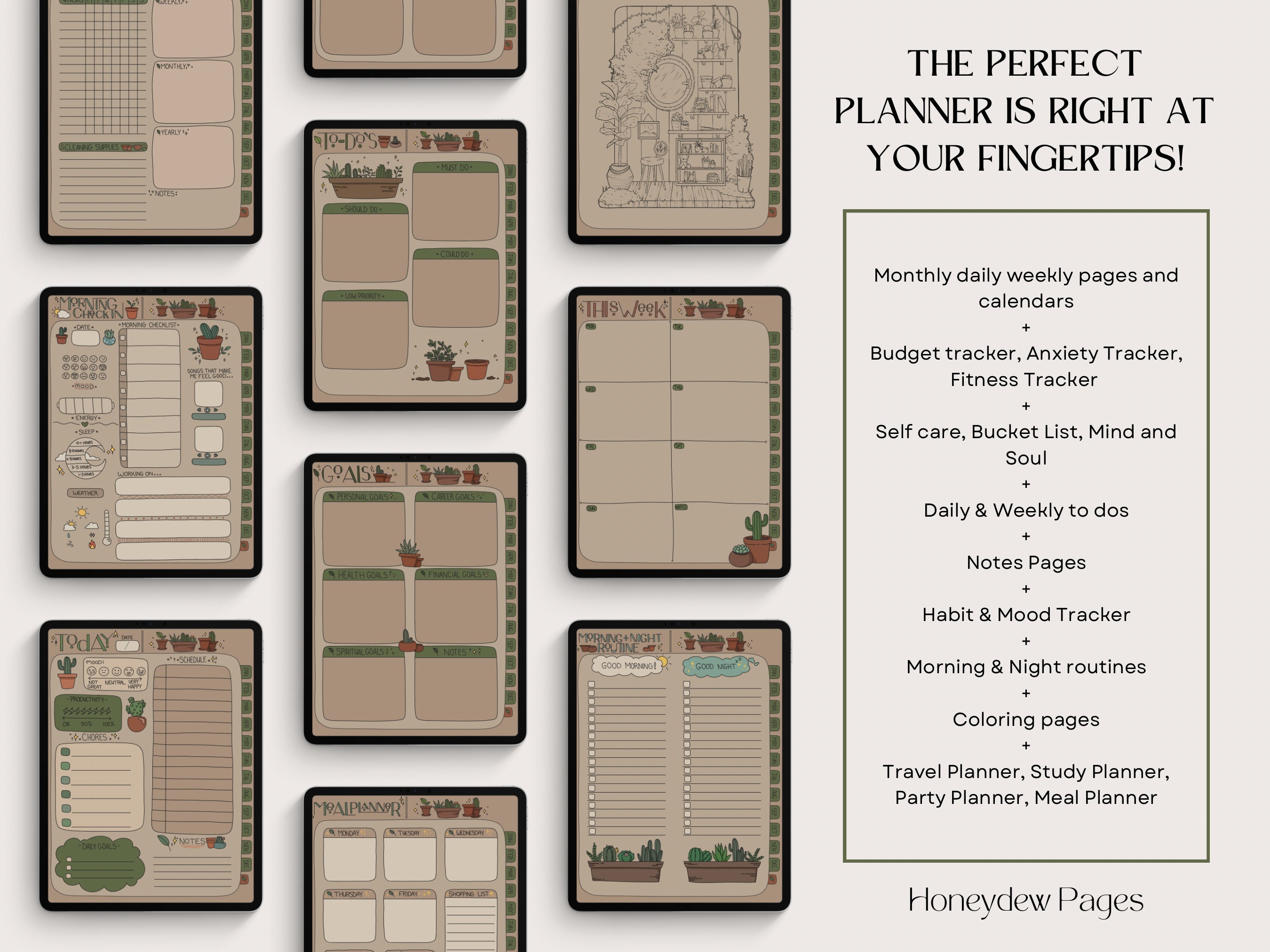 Undated Digital Planner, Plants Succulents, iPad Planner Goodnotes ...