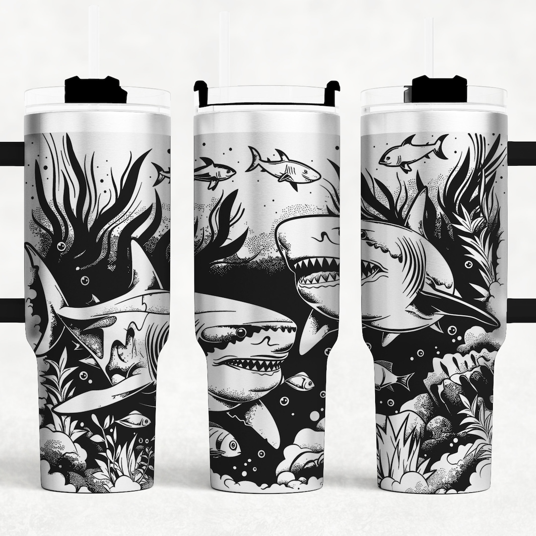 Sharks 40 Oz Tumbler Wrap Laser SVG File Seamless Tumbler Design ...